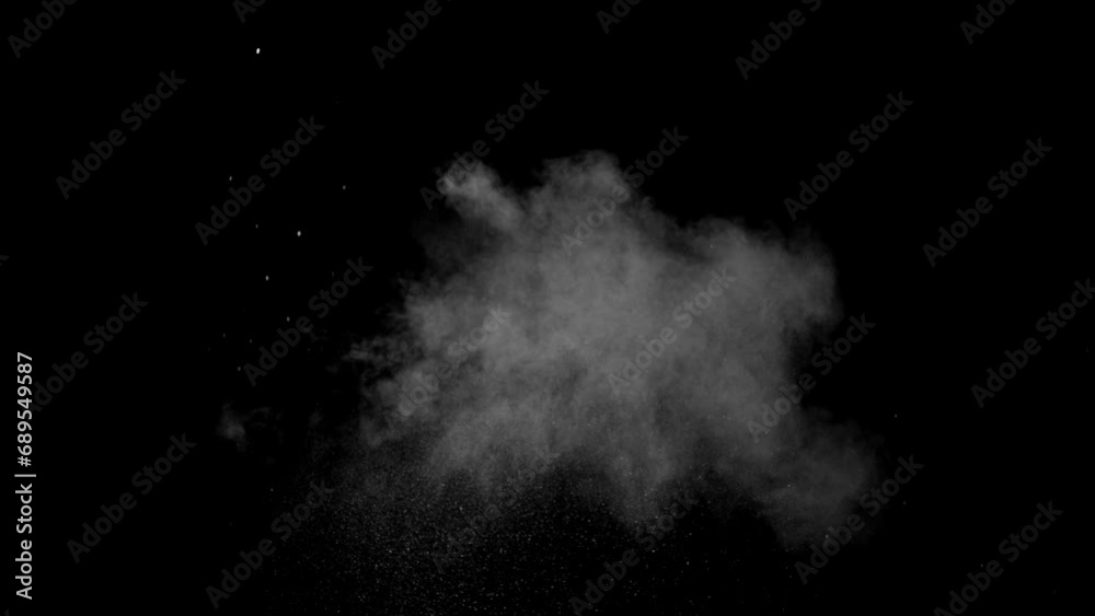 White powder explosion on black background.Impact dust particles. Dust ...