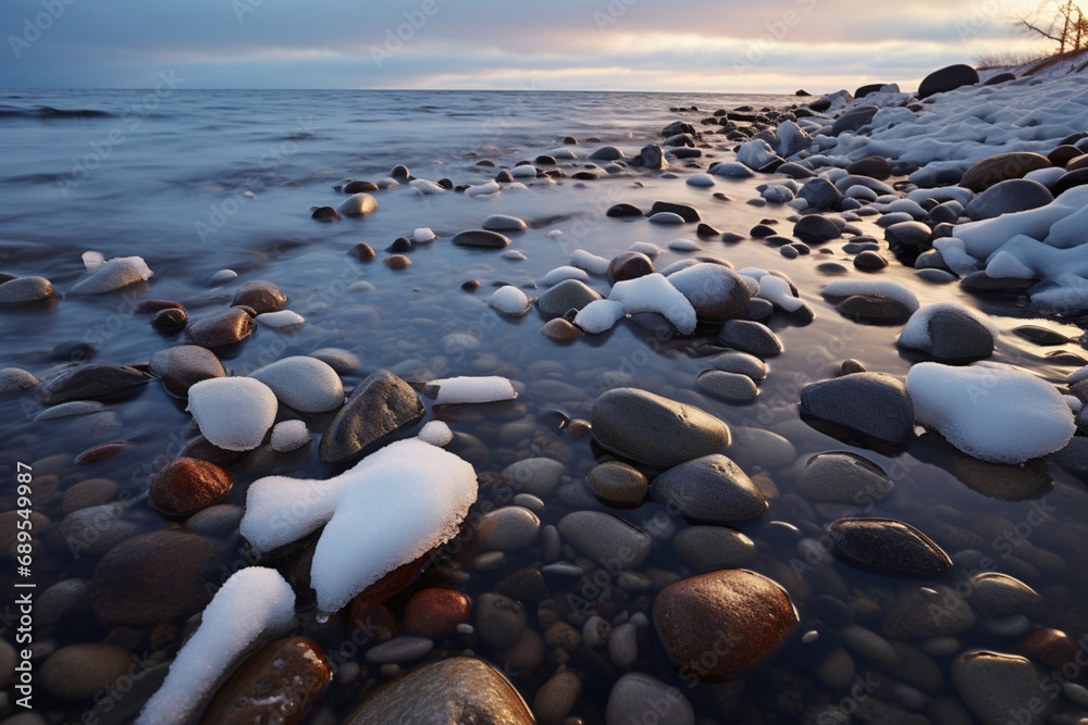 collection of happy boulders and rocks resting in crystal-clear fresh ...