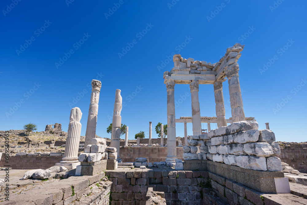 Altar of Zeus, Temple of Trajan in Acropolis of Pergamon or Pergamum is ...