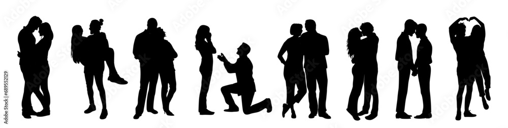 Vecteur Stock People Silhouettes Of Different Couples In Love