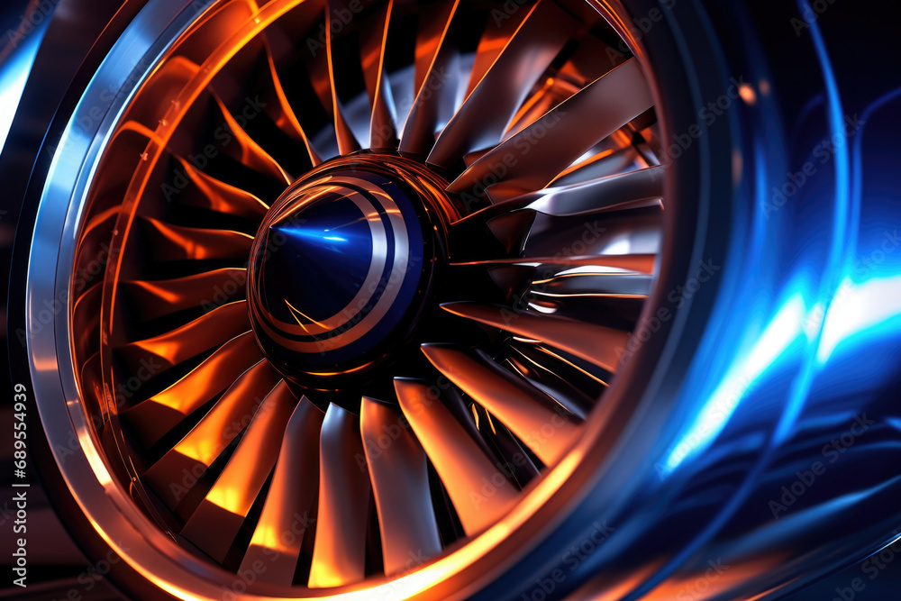 Modern turbofan engine. close up of turbojet of aircraft. Blades of the ...