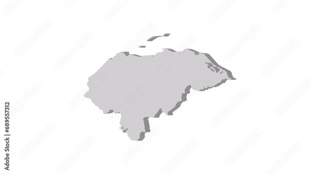 Honduras map 3d grey on white background. Dynamic 4K animation motion ...
