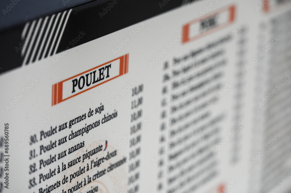 Horeca carte restaurant brasserie menu poulet Stock Photo | Adobe Stock
