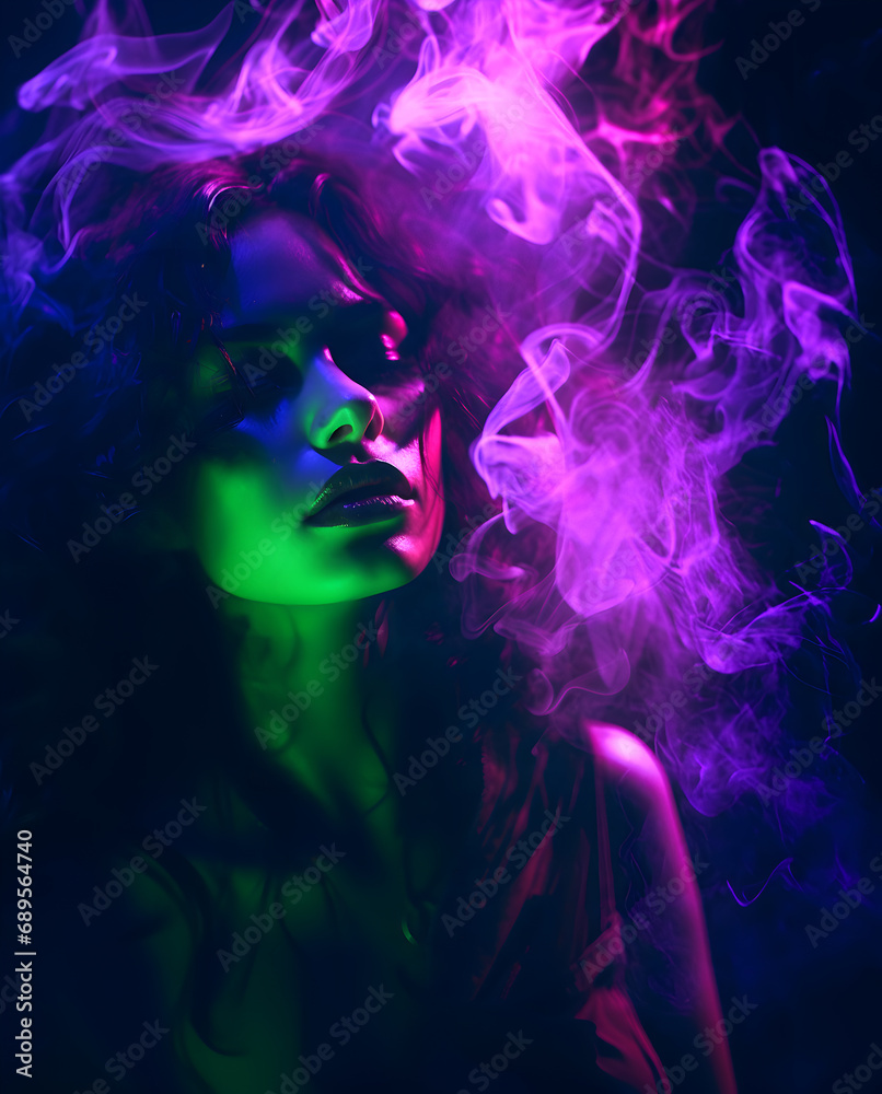 Fashion surreal Concept. Closeup portrait of stunning girl surround ...