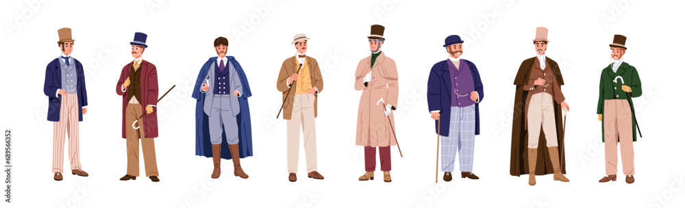Retro and vintage fashion gentleman set. Elegant men of 1900, 19th ...