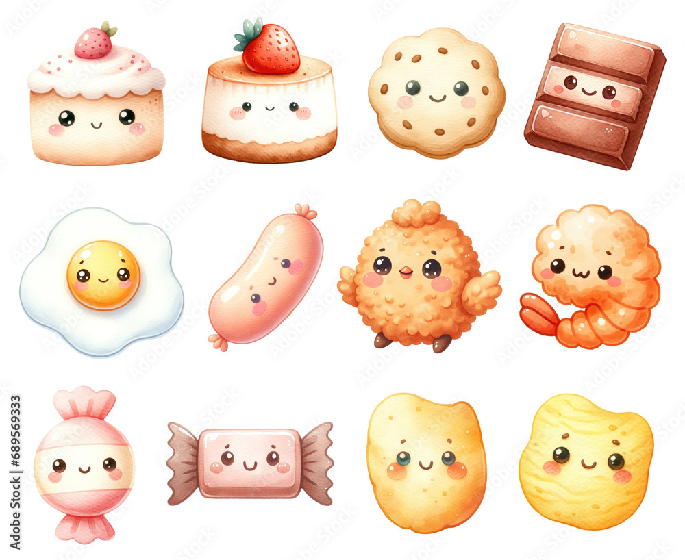 Watercolor Cute Junk Foods Set. Set of Adorable Unhealthy Foods Clipart ...