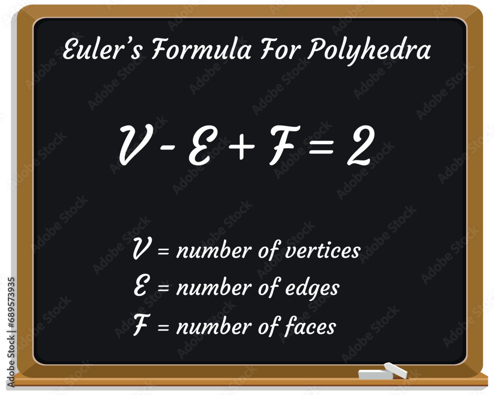 Euler’s Formula for Polyhedra on a black chalkboard. Education. Science ...