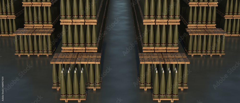 Stacked Pallets of Freshly Manufactured Artillery Shells Stock ...