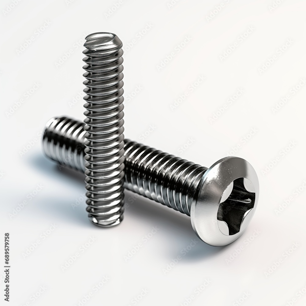 Metal screws on white background, isolated. Thread. Pin. Nut. Bolt ...