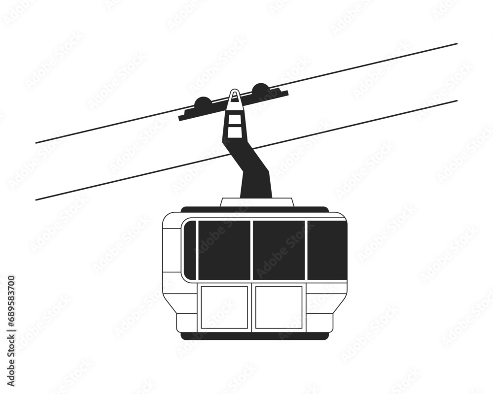 Gondola ski lift riding black and white 2D line cartoon object. Cabin ...