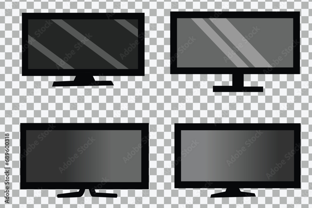 Vector set of realistic high definition TV screen with transparent ...