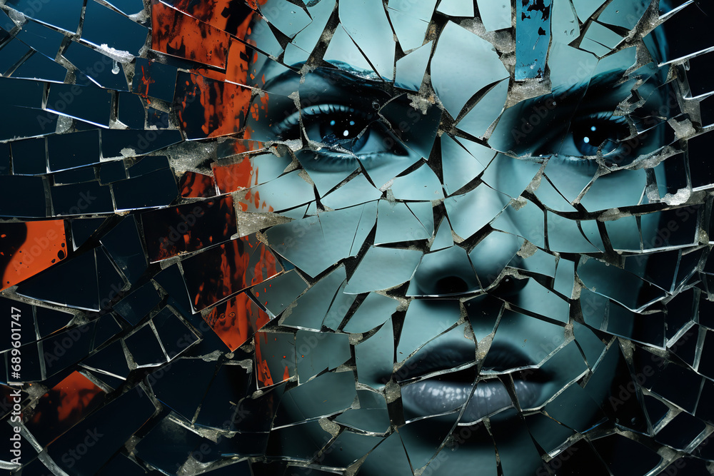 Shattered glass piece reflecting angry faces - symbolizing the ...