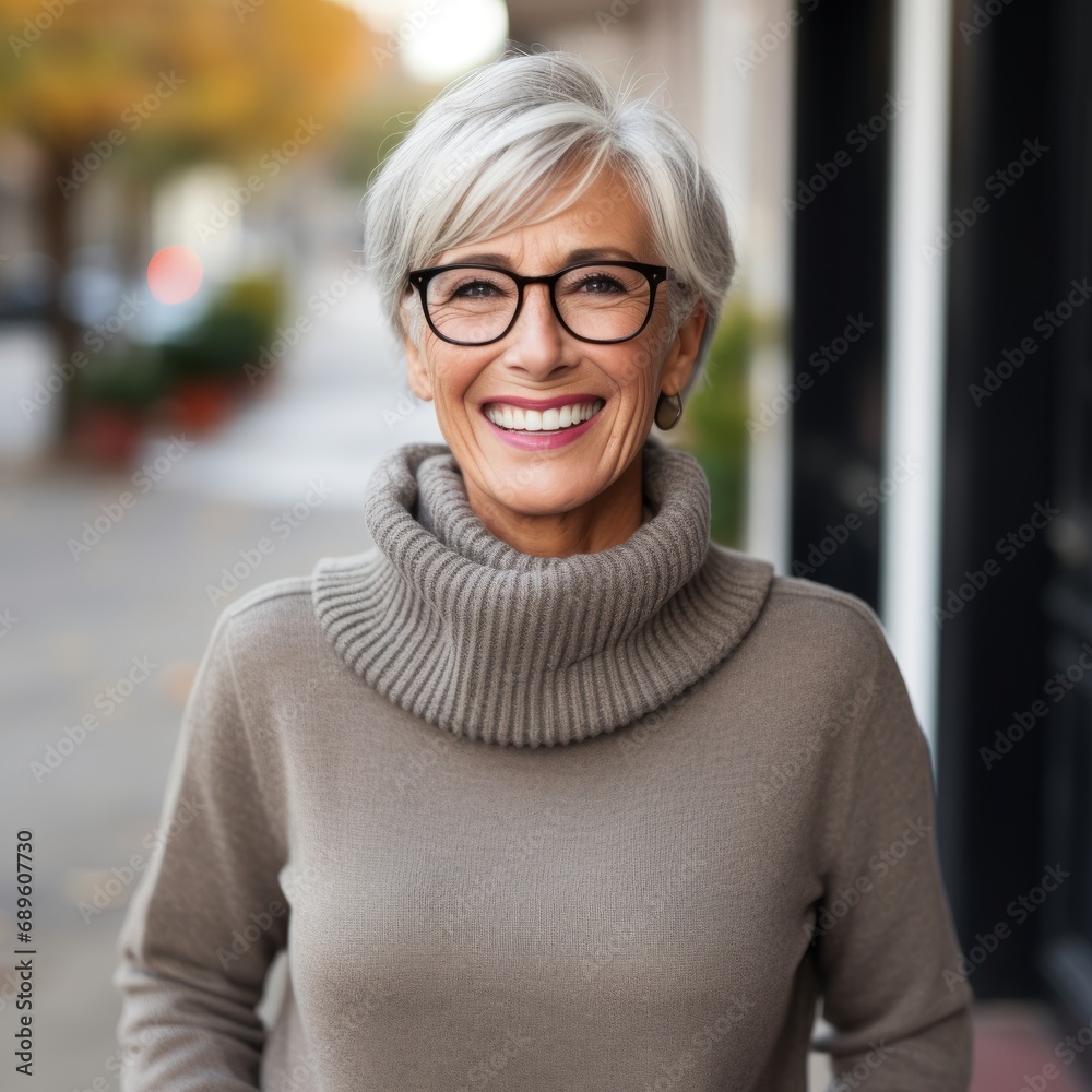 old age senior mature retired female woman well dress cloth looking at ...