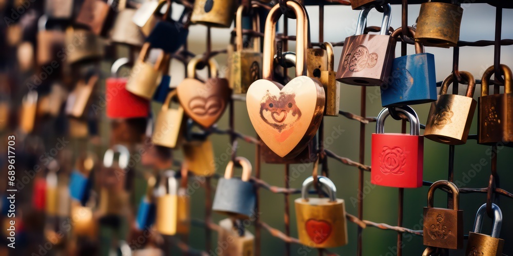 Love Locks of padlocks engraved with initials or messages, locked as a ...