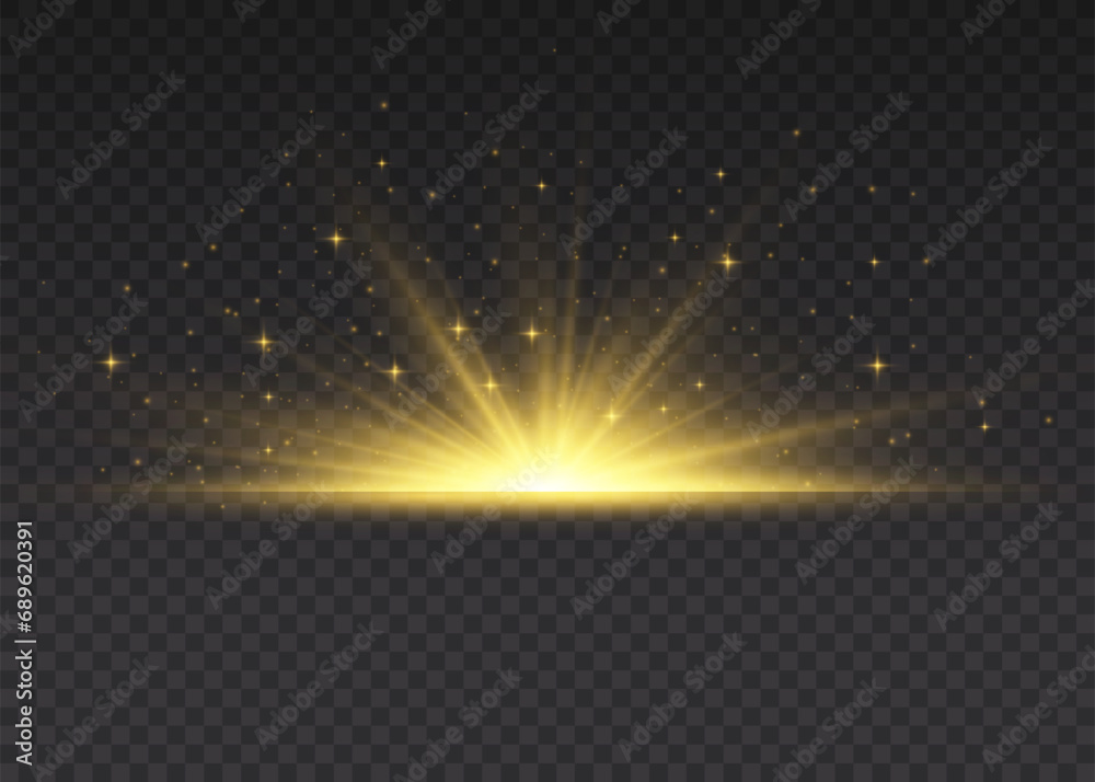 Yellow glowing lights sun rays. Flash of sun with rays and spotlight ...