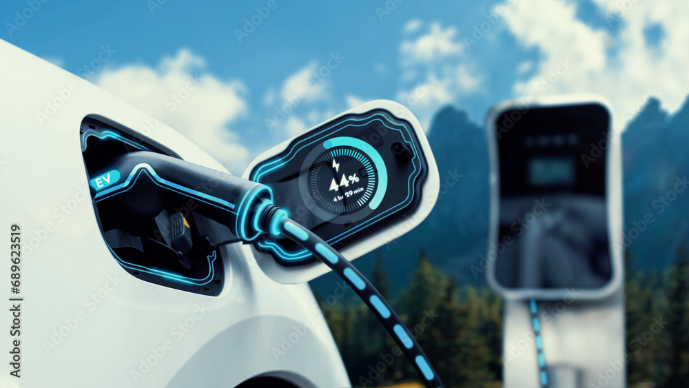 Electric car plug in with charging station,recharge battery by EV ...