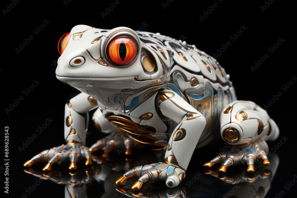 Artwork of a simple liquid metal frog and white background. Generative ...