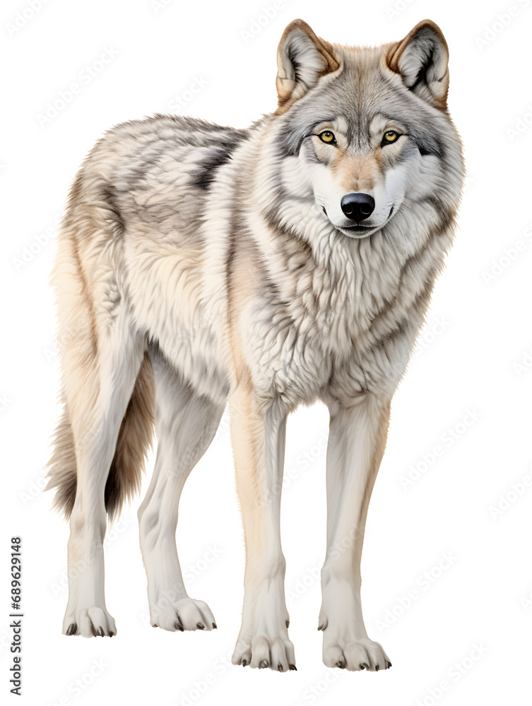 Full body wolf standing, realistic illustration, wildlife in detail ...