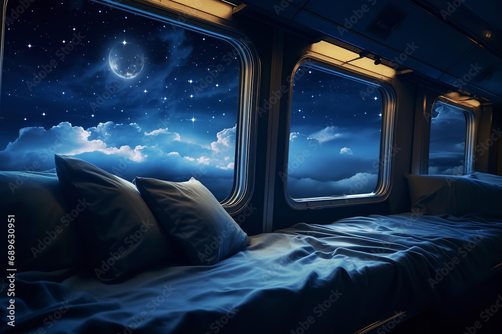 A night train travels under a starry sky - offering a peaceful journey ...