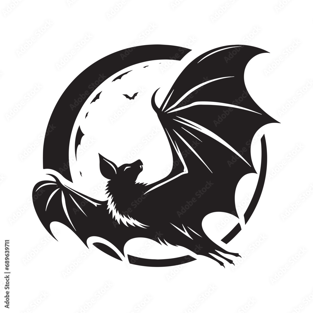 Bat silhouette: Majestic flying bat bird isolated on white background ...