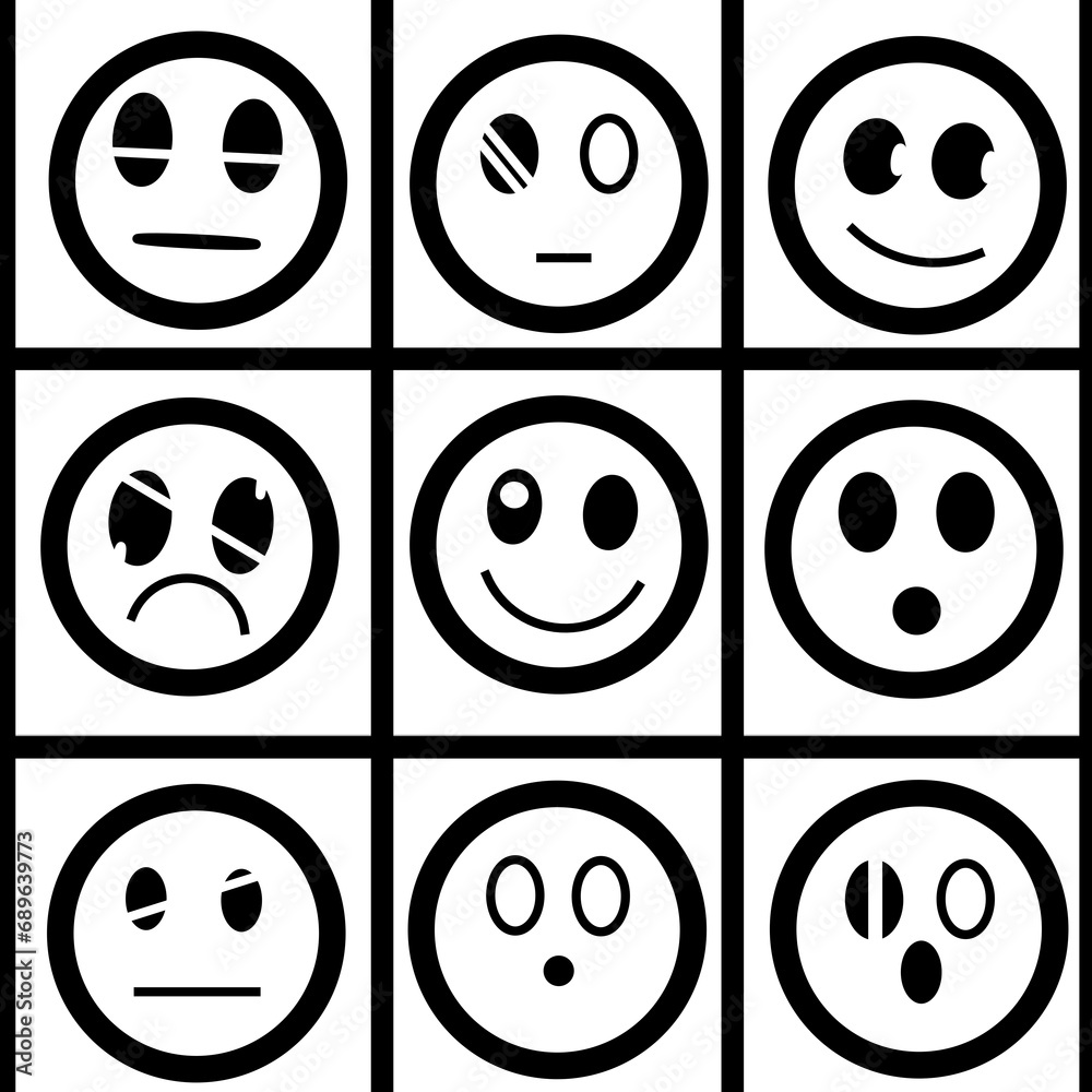 Big Set Of Emoticon Smile Icons Cartoon Emoji Set Vector Emoticon