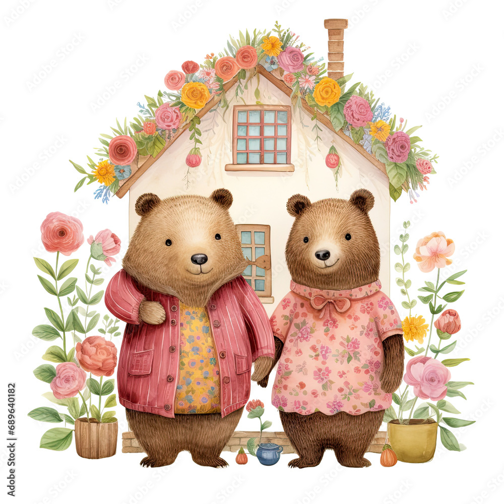 watercolor Boho Teddy bear clipart, Hippie Teddy bear Png, floral cute ...