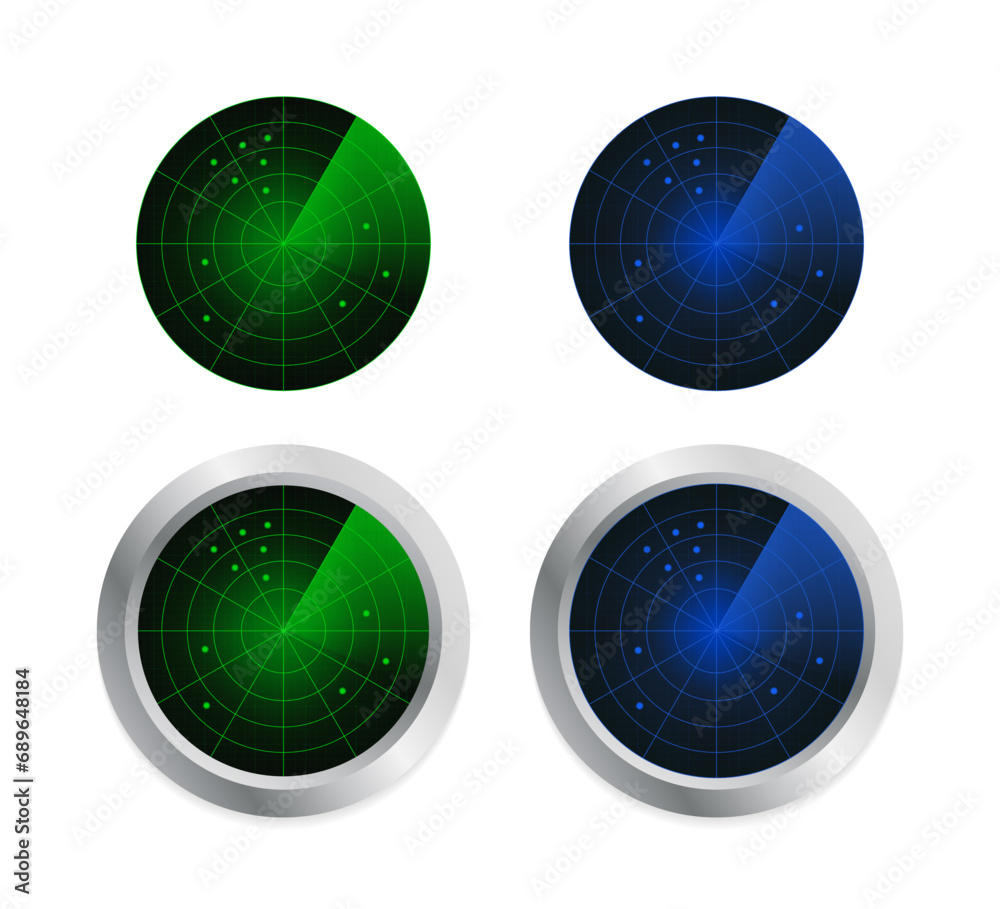 Set of radar screen. Radar isolated on white background. Military ...