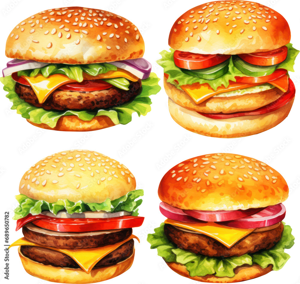Watercolor hamburger transparent background PNG clipart Stock ...