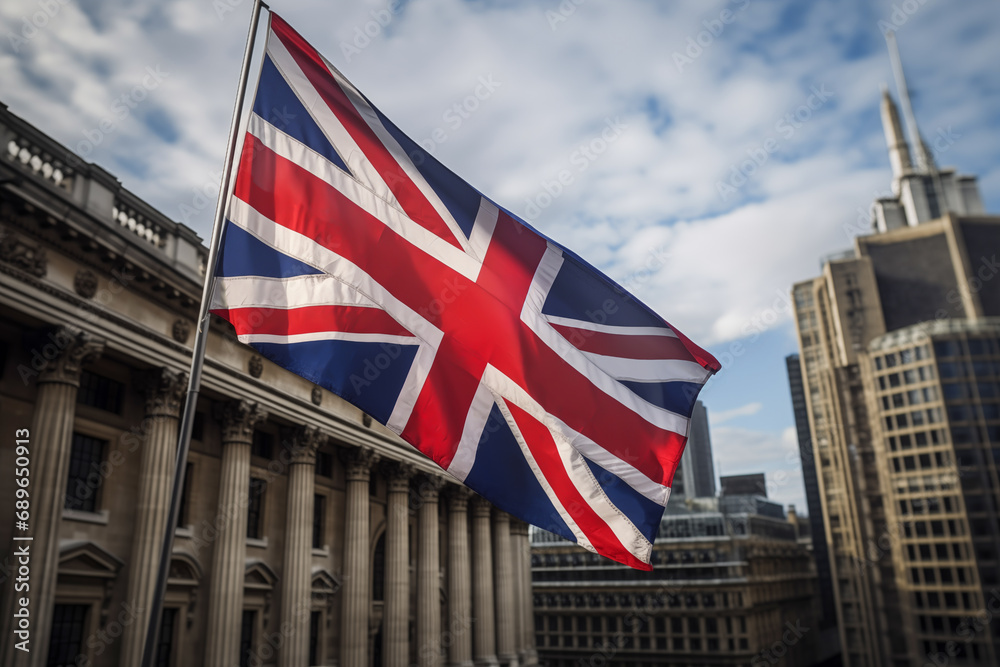 City of London flag background. London Big Ben, Elizabeth tower in ...