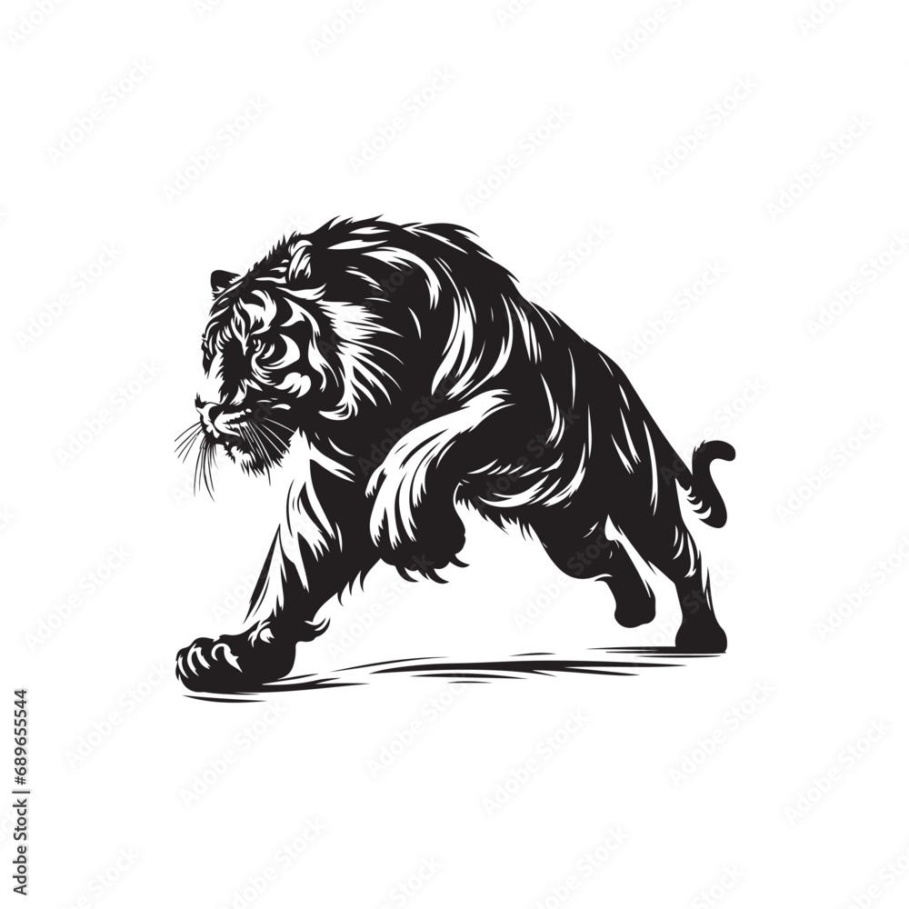 Tiger Silhouette: Roaring Wild Cat Attack Scene Vector Illustration ...