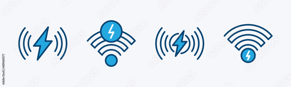 Wireless charging icons. Charge electrical energy wireless icon symbol ...