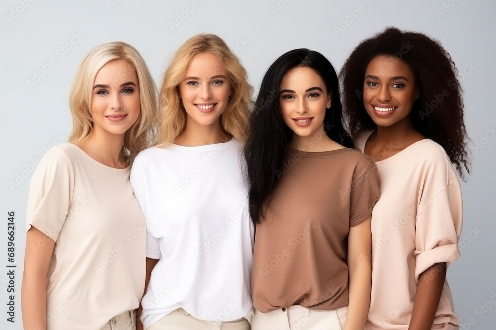 Four girls of different races, African American, Muslim, Caucasian ...