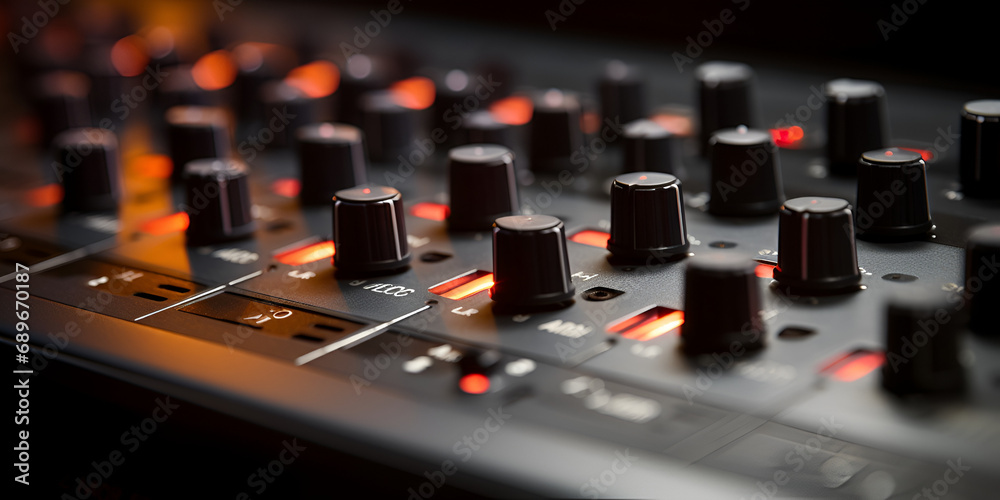 Illuminating Sound. Glowing Lights on the Audio Mixer Panel.AI ...
