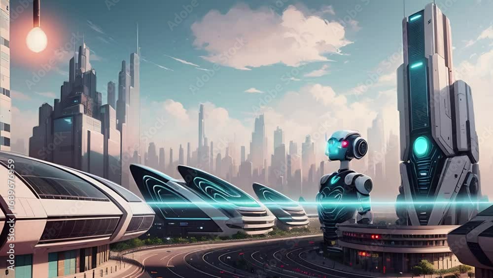 Vidéo Stock Futuristic urban animation of cyberpunk cityscape with high ...