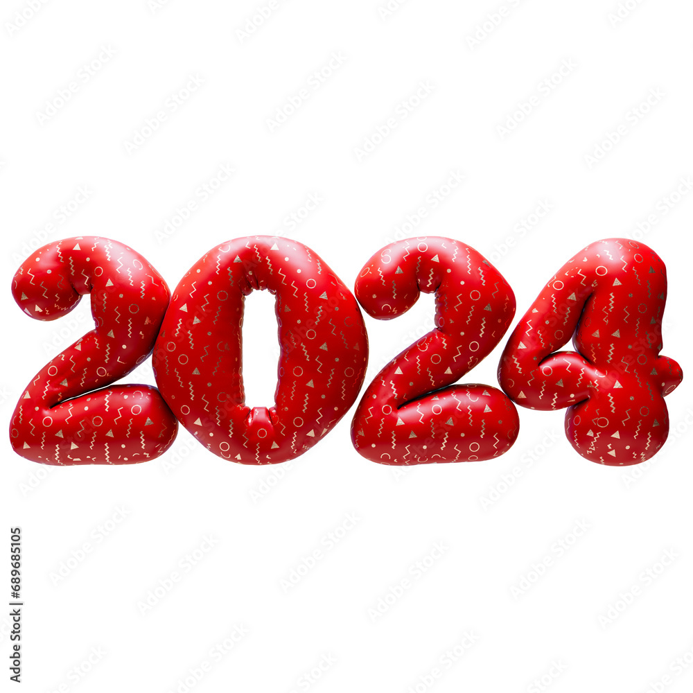 2024 3D numbers with inflated effect. Inflated New Year 2024 numbers ...