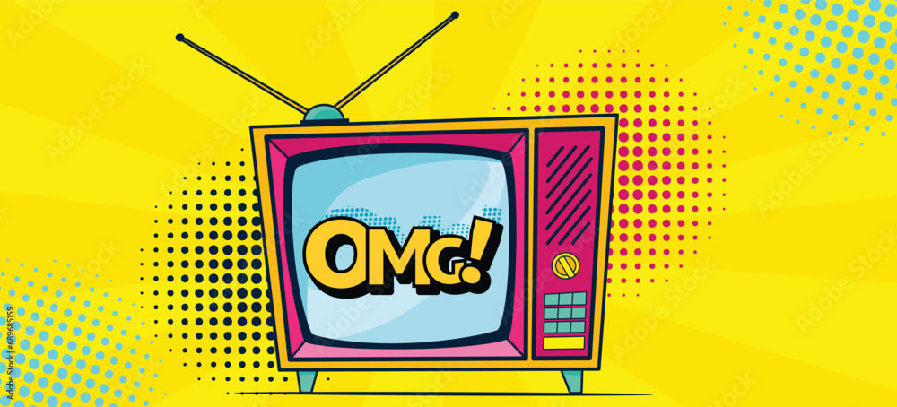 Comic retro tv on halftone and dots backdrop. Vector colorful ...