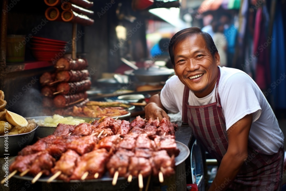 filipino street vendor with pork lechon barbecue Stock Photo | Adobe Stock