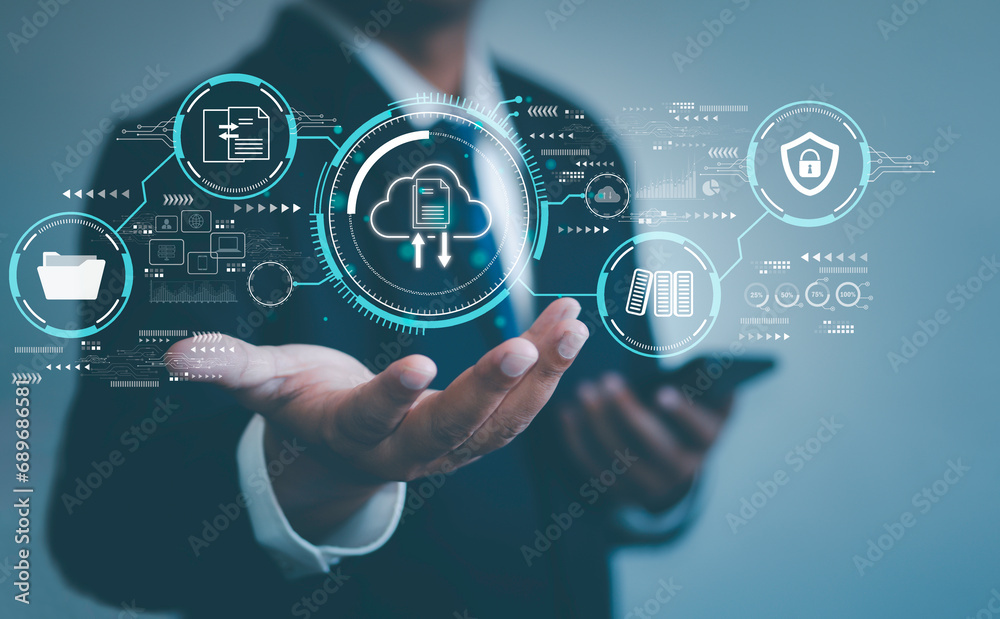 Document management concept based on cloud-based online document database. and digital file ...