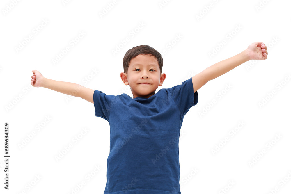 Asian little boy arms outstretched or keeping arms raised isolated on ...