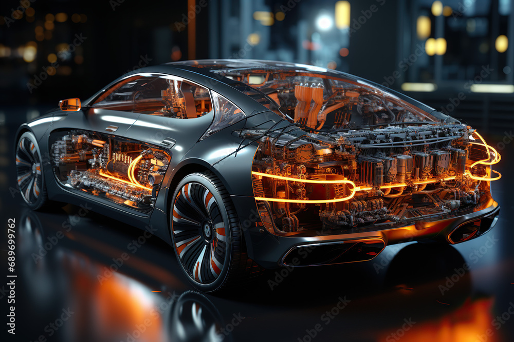 Incredible electric car design showing the connections it has. Stock ...