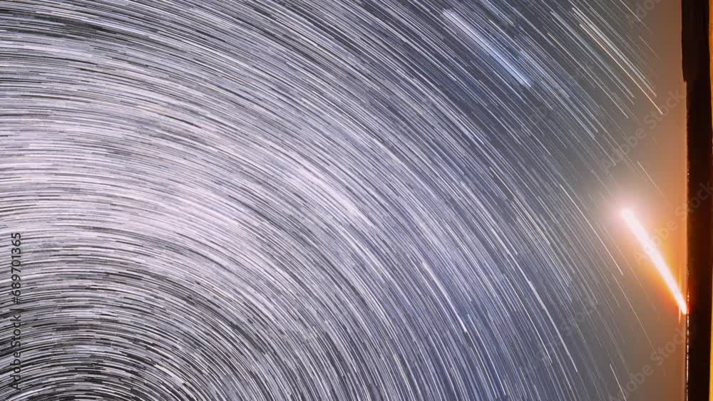 Spin Of Stars In Sky. Stars Rotate Of Sky Background. Track Trails ...