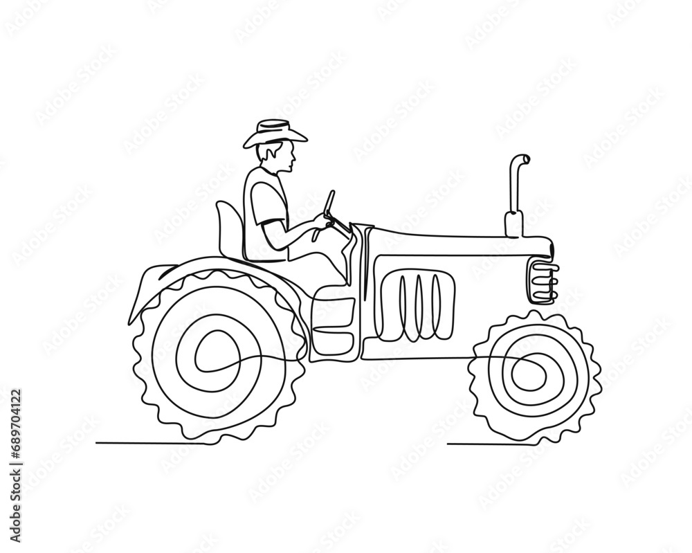 Continuous one line drawing of farmer's tractor. classic tractor ...