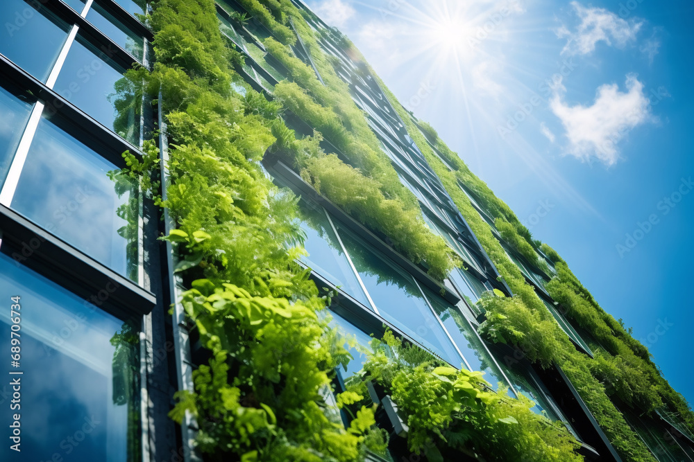 Eco-friendly building in the modern city. Sustainable glass office ...