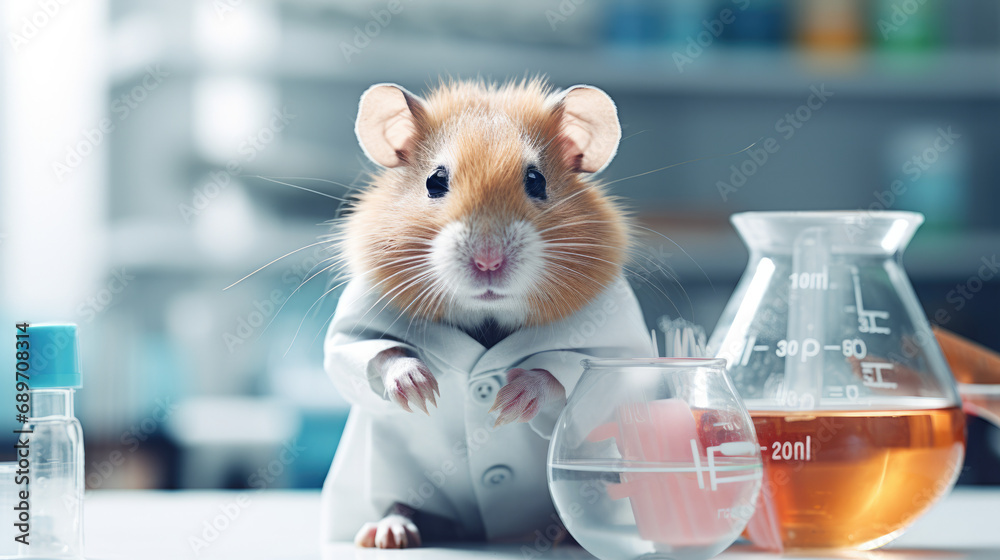 little hamster Doing science experiments with test tubes and beakers in ...