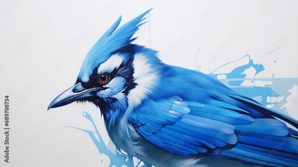 a vibrant interpretation of a blue jay, its striking blue plumage and ...