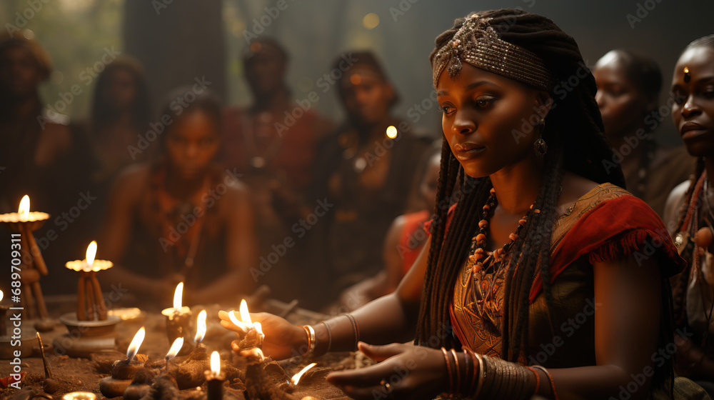 Group of Worshippers Offering Prayers at a Traditional African Shrine ...