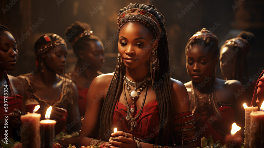 Group of Worshippers Offering Prayers at a Traditional African Shrine ...