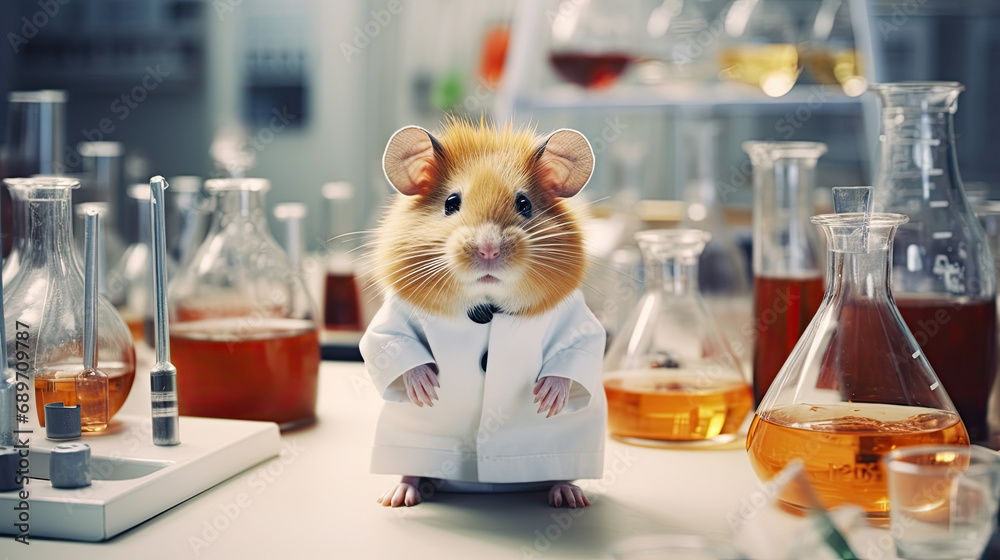 little hamster Doing science experiments with test tubes and beakers in ...