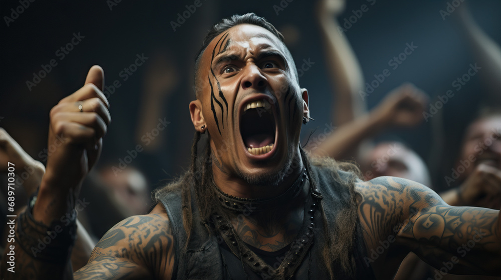 Maori Spiritual Leader Performing a Traditional Haka Dance in a Sacred ...