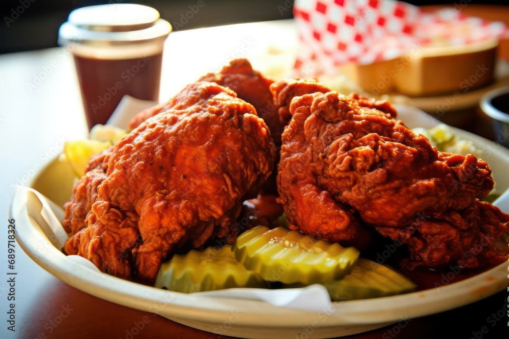 Nashville hot fried chicken with pickle., Classic american fried ...